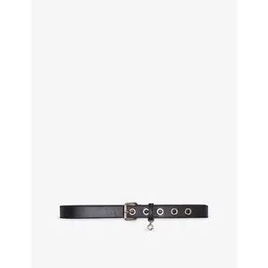 Maje Leather Belt With Clover Logo Charm - Black