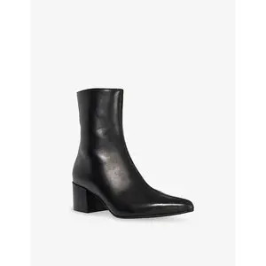 DUNE Leather Heeled Ankle Boots - Black Plain Leather