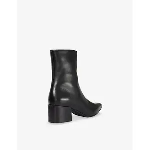 DUNE Leather Heeled Ankle Boots - Black Plain Leather