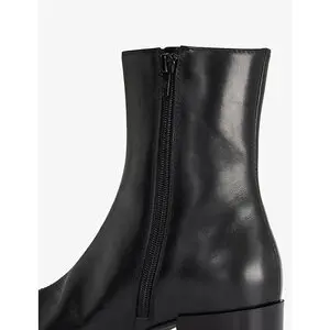 DUNE Leather Heeled Ankle Boots - Black Plain Leather