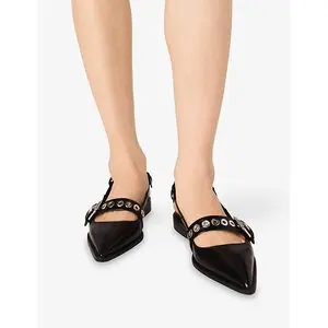 Maje Eyelet-embellished Leather Slingback Flats