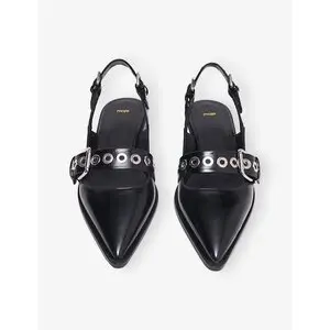 Maje Eyelet-embellished Leather Slingback Flats