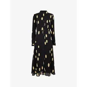 Whistles Polka-dot Long-sleeved Woven Midi Dress