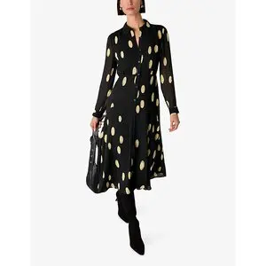 Whistles Polka-dot Long-sleeved Woven Midi Dress