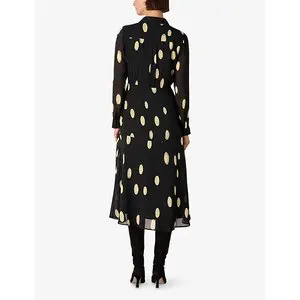 Whistles Polka-dot Long-sleeved Woven Midi Dress