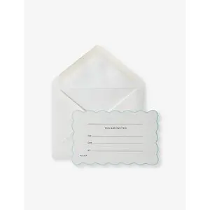 Smythson Scalloped Invitation Cards Pack Of 20 - White Wove Nile Blue