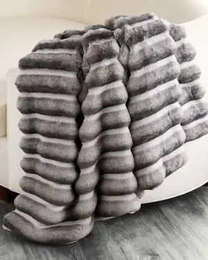 LYLA GRANT Faux Chinchilla Throw, 60" X 72 - Gray