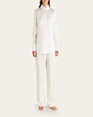 Olivia Von Halle Bacall Straight-leg Silk Pajama Set