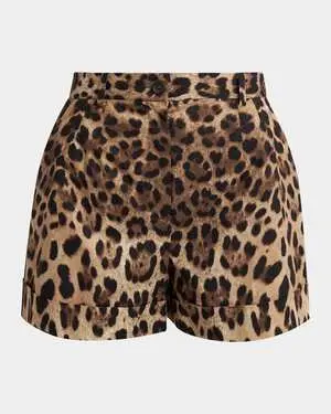 Dolce & Gabbana Leopard-Print Double Crêpe Shorts - Leo New
