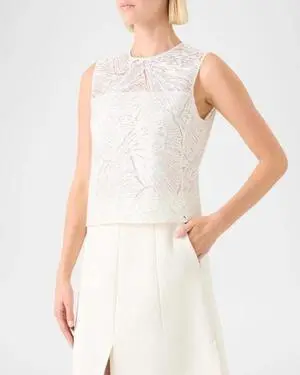 Akris Lacquered Sea Fan Lace Sleeveless Top Ecru