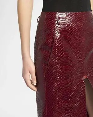 TOM FORD Snake-effect Leather Midi Skirt - Er452 Ruby