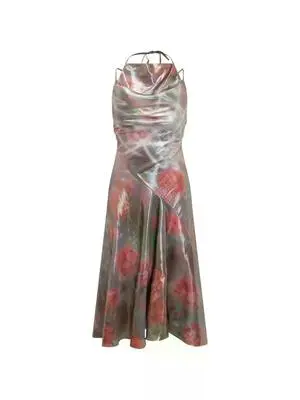 DIESEL® Metallic Rose Print Midi Dress - Silver