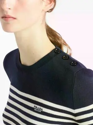 Prada Striped Ribbed Knit Sweater - Blue