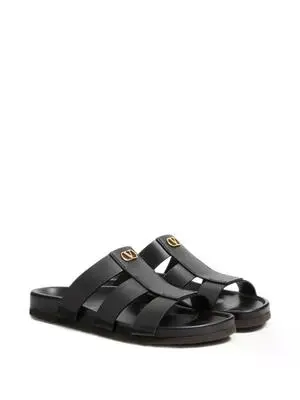 Valentino Garavani Calfskin Studshield Slide Sandals - Black