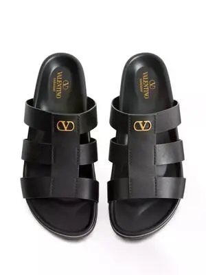 Valentino Garavani Calfskin Studshield Slide Sandals - Black
