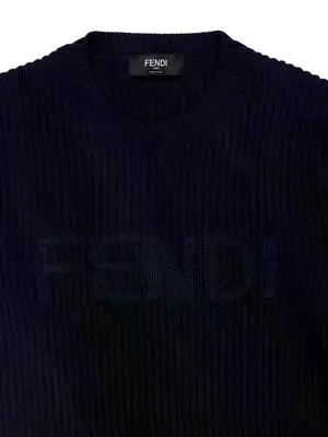 Fendi Embroidered Logo Long-sleeved Sweater - Blue