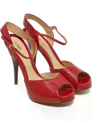 Fendi Peep-toe Leather Sandals - Red