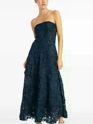 ROTATE BY BIRGER CHRISTENSEN 3d Lace Flared Midi Dress - Blue