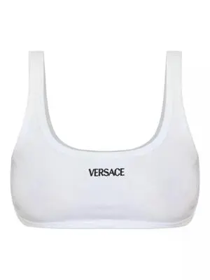 Versace Logo-embroidered Bra - Neutrals