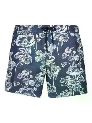 Commas Floral-print Swim Shorts - Blue
