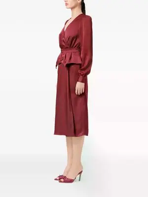 MURMUR V-neck Long Sleeve Midi Dress - Red