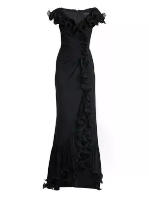 Tadashi Shoji Ruffled Pleated Maxi Dress - Black
