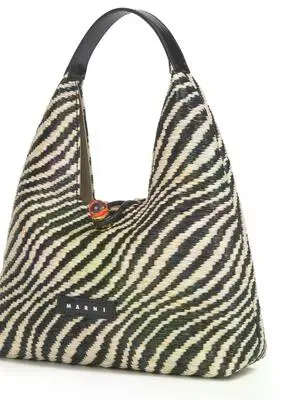 Marni Raffia Effect Top Handle Bag - Black