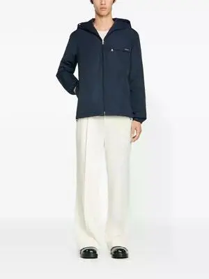 Sandro Nylon Hooded Zip-up Windbreaker With Drawstring - Blue