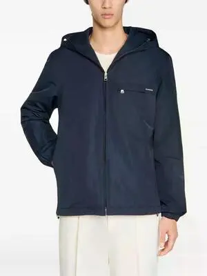 Sandro Nylon Hooded Zip-up Windbreaker With Drawstring - Blue