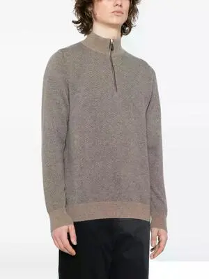 N.peal Jacquard Half-zip Jumper - Brown