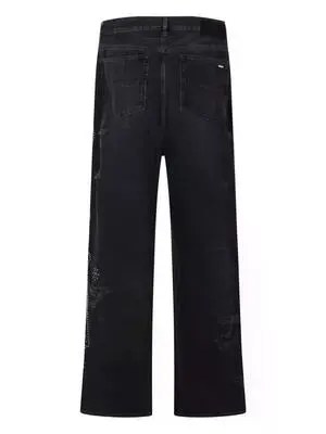 Amiri Studded Ripped Wide-leg Jeans - Black