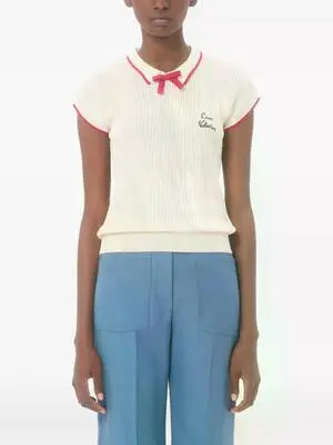 Valentino Garavani Ribbed Knit Top With Bow Detail - Neutrals