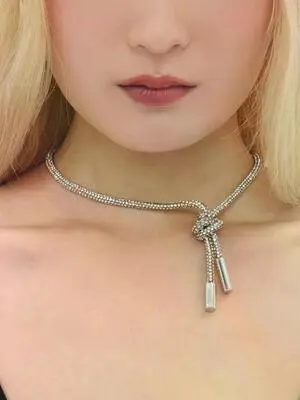 AREA Crystal Knot Necklace - Silver