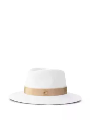 MAISON MICHEL Logo-plaque Wide Brim Hat - White