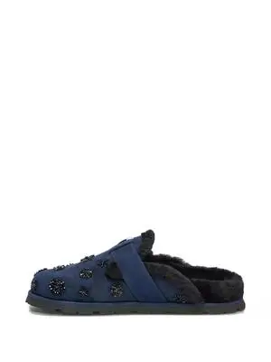 STUART WEITZMAN Chrystie Shearling Buckle Mules - Blue