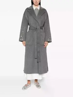 Maje Embellished Belted Single-breasted Coat - Grey