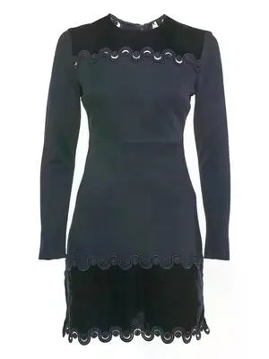Sandro Velvet Detail Mini Dress With Lace Inserts - Blue