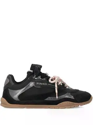 Pinko Technical Fabric, Suede, And Leather Sneakers With Double Laces And Logo Details - Black