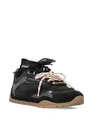 Pinko Technical Fabric, Suede, And Leather Sneakers With Double Laces And Logo Details - Black
