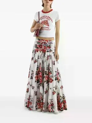 Dolce & Gabbana Floral Drawstring Tiered Skirt - White
