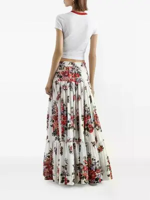 Dolce & Gabbana Floral Drawstring Tiered Skirt - White