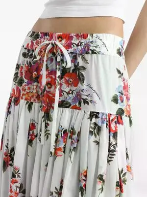 Dolce & Gabbana Floral Drawstring Tiered Skirt - White