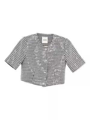 Sandro Houndstooth Sequined Cropped Top - Black