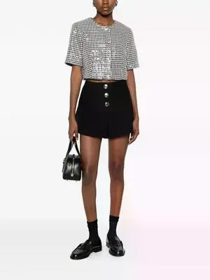 Sandro Houndstooth Sequined Cropped Top - Black