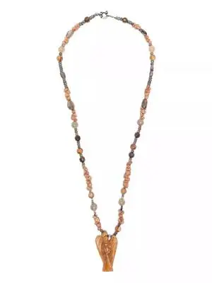 KUNDO Carved Crystal Angel Pendant Necklace - Brown