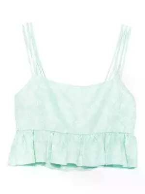 Sandro Floral Jacquard Ruffled Crop Top - Green