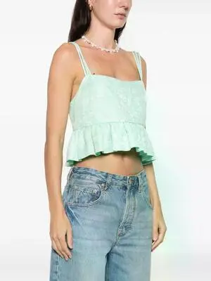 Sandro Floral Jacquard Ruffled Crop Top - Green
