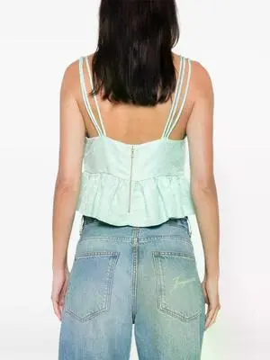 Sandro Floral Jacquard Ruffled Crop Top - Green