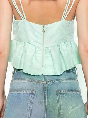Sandro Floral Jacquard Ruffled Crop Top - Green