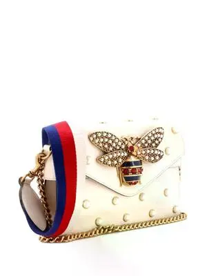 Gucci Broadway Pearly Bee Embellished Leather Mini Shoulder Bag - Neutrals